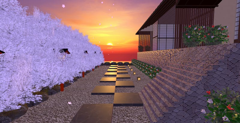 夕日と桜の見える和室 | メタバースプラットフォーム cluster（クラスター）